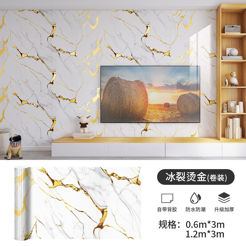 Имитация мрамора для внешней торговли, золотое тиснение, 3D наклейки для ремонта стен, декоративные наклейки, маслостойкие, водонепроницаемые обои, рулонные наклейки для плитки