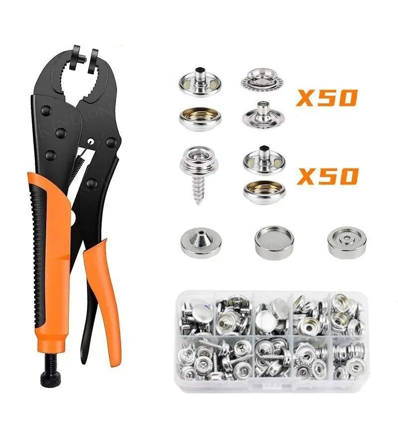 Инструмент заклепочник пресс для установки кнопок люверсов заклепок на одежду + 100 комплектов