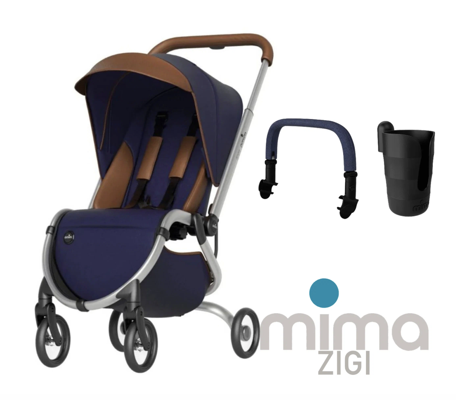 Прогулочная коляска Mima Zigi 3G Midnight Blue + (Бампер/Подстаканник)