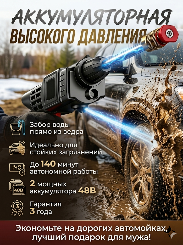 Мойка высокого давления HIOMEE, 1000Вт, портативная, аккумуляторная, с фильтром, в кейсе