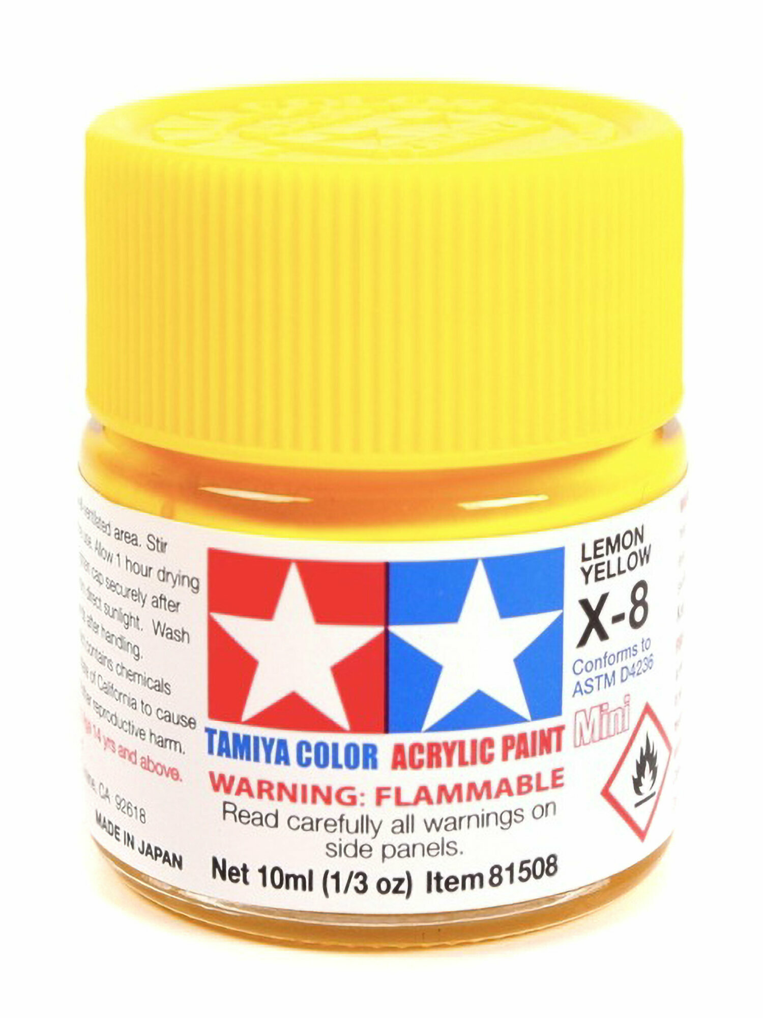 Краска акриловая Tamiya Color X-8 Lemon Yellow 81508 лимонная желтая глянцевая, 10 мл