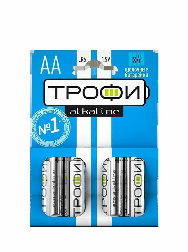 Батарейки Трофи "Alkaline", алкалиновые, АА, LR6-4BL, 1.5V, 4 шт