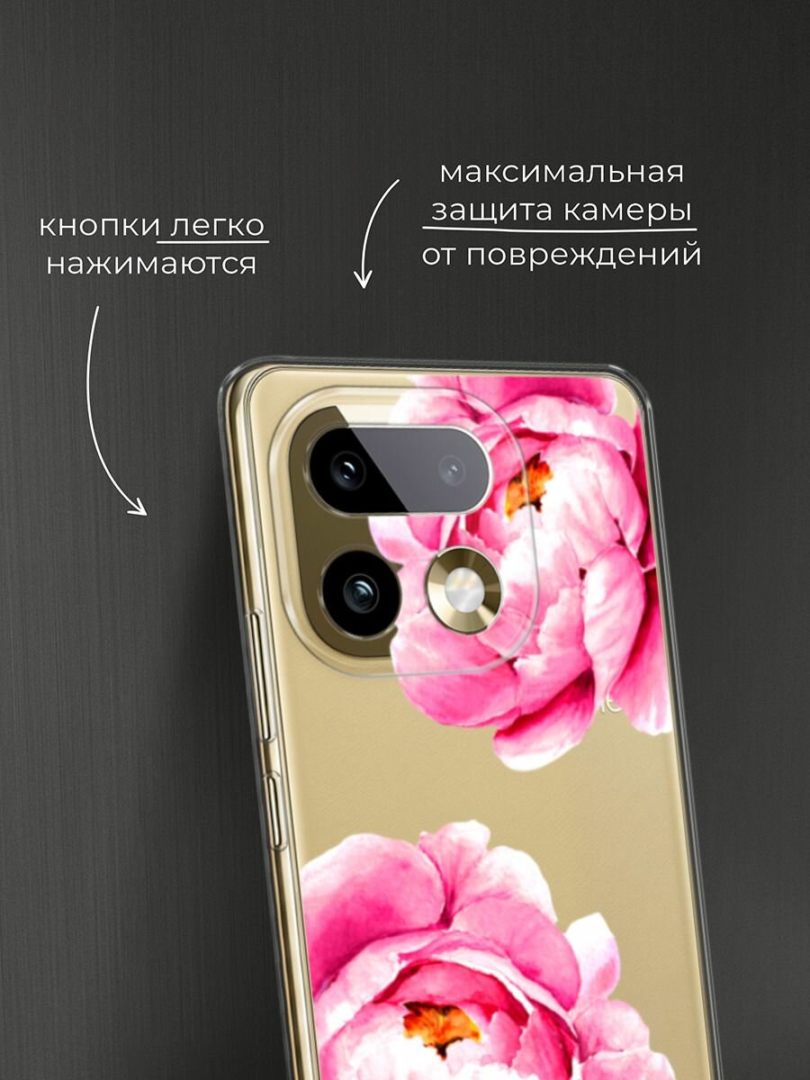 Чехол на Realme 16 Pro+ / Реалме 16 Про+ с принтом Open peonies, прозрачный — фото 1