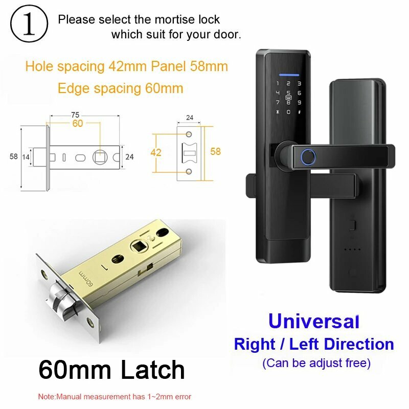 RAYKUBE L1 черный умный замок, 60mm Latch, Tuya ZigBee
