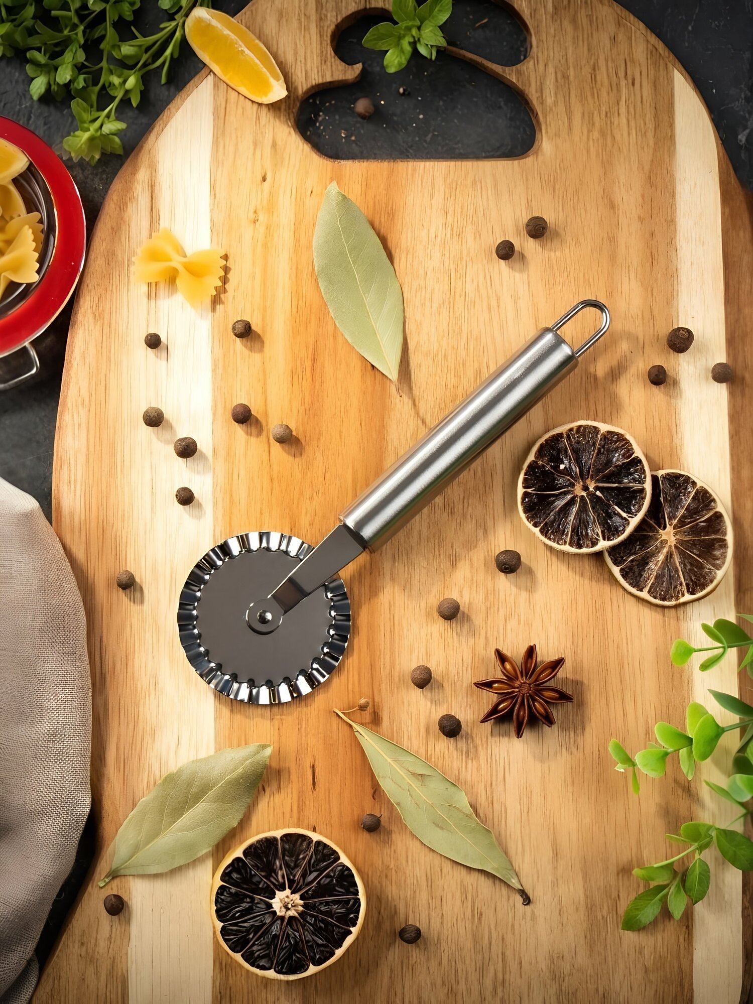 Нож для пиццы Daniks Classic, нержавеющая сталь, волнообразный, для теста, серебристый, с металлической рукояткой