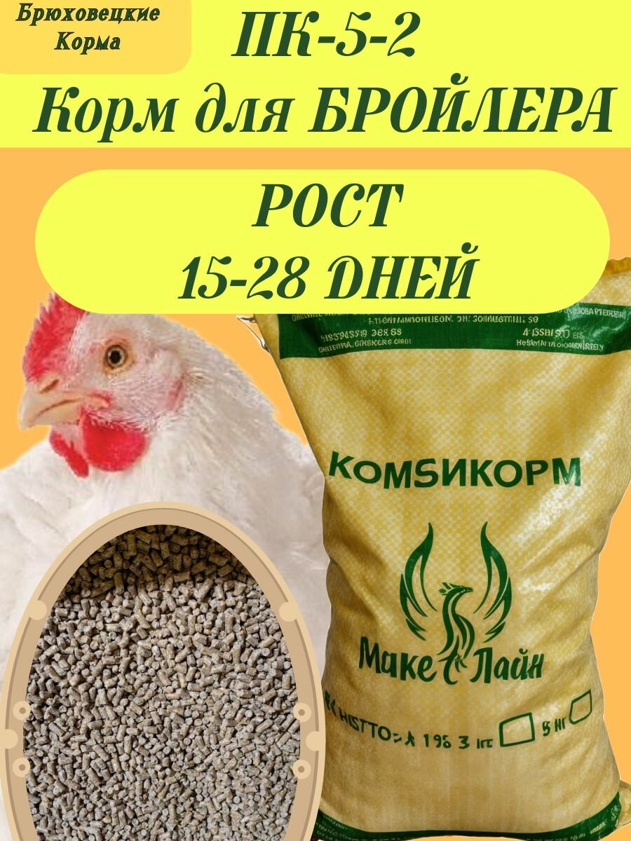 Комбикорм полнорационный гранулированный для с/х птицы бройлеры 15-29дн. ПК 5-2 10 кг.