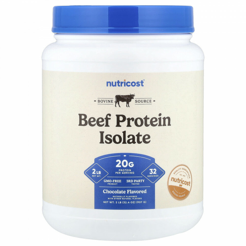 Nutricost, изолят говяжьего протеина, со вкусом шоколада, 907 г (2 фунта)