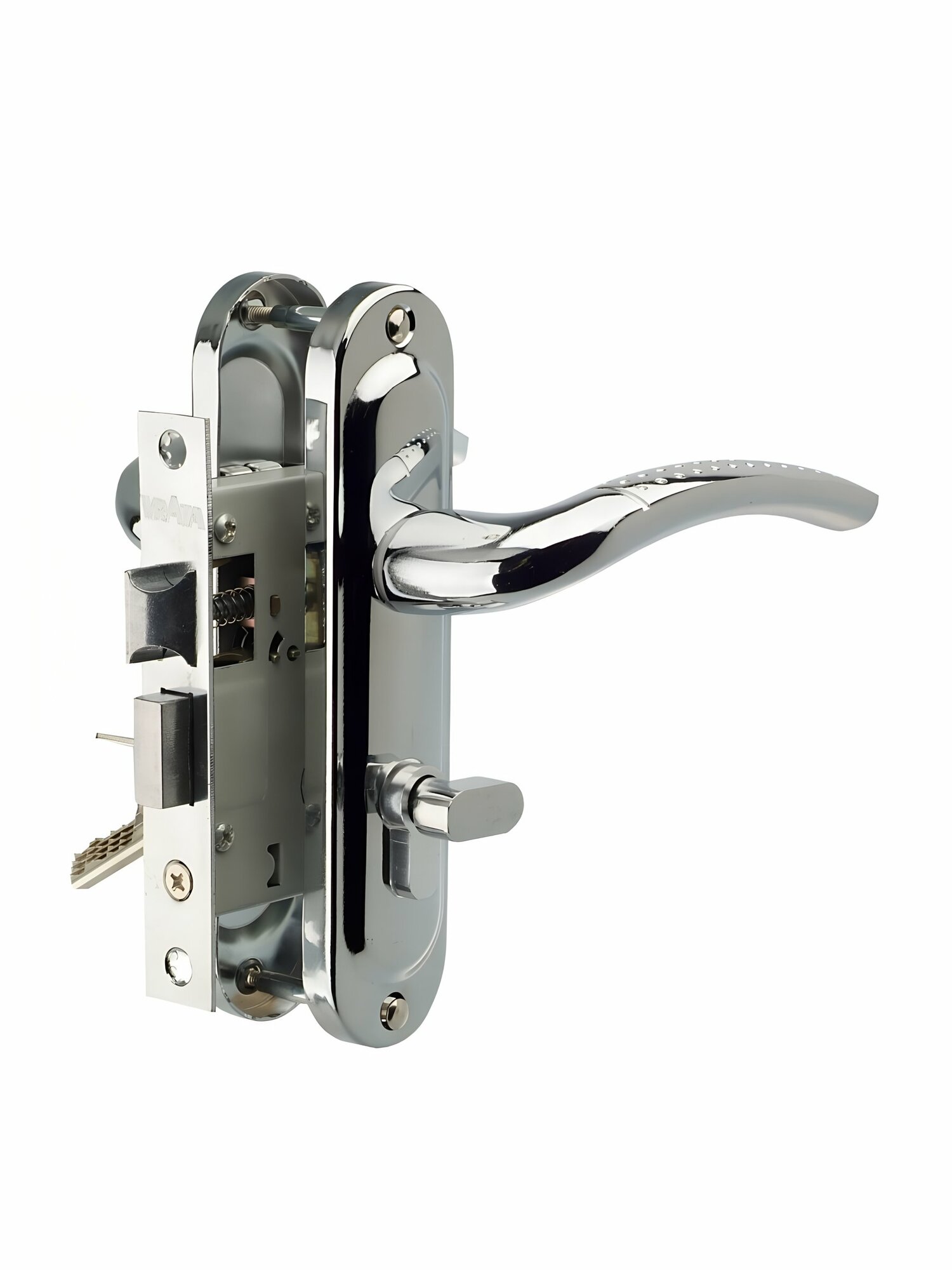 Замок врезной Vrata, 50/106-ЦМВ70, 210269, ручка в комплекте, цилиндровый, защелка, хром