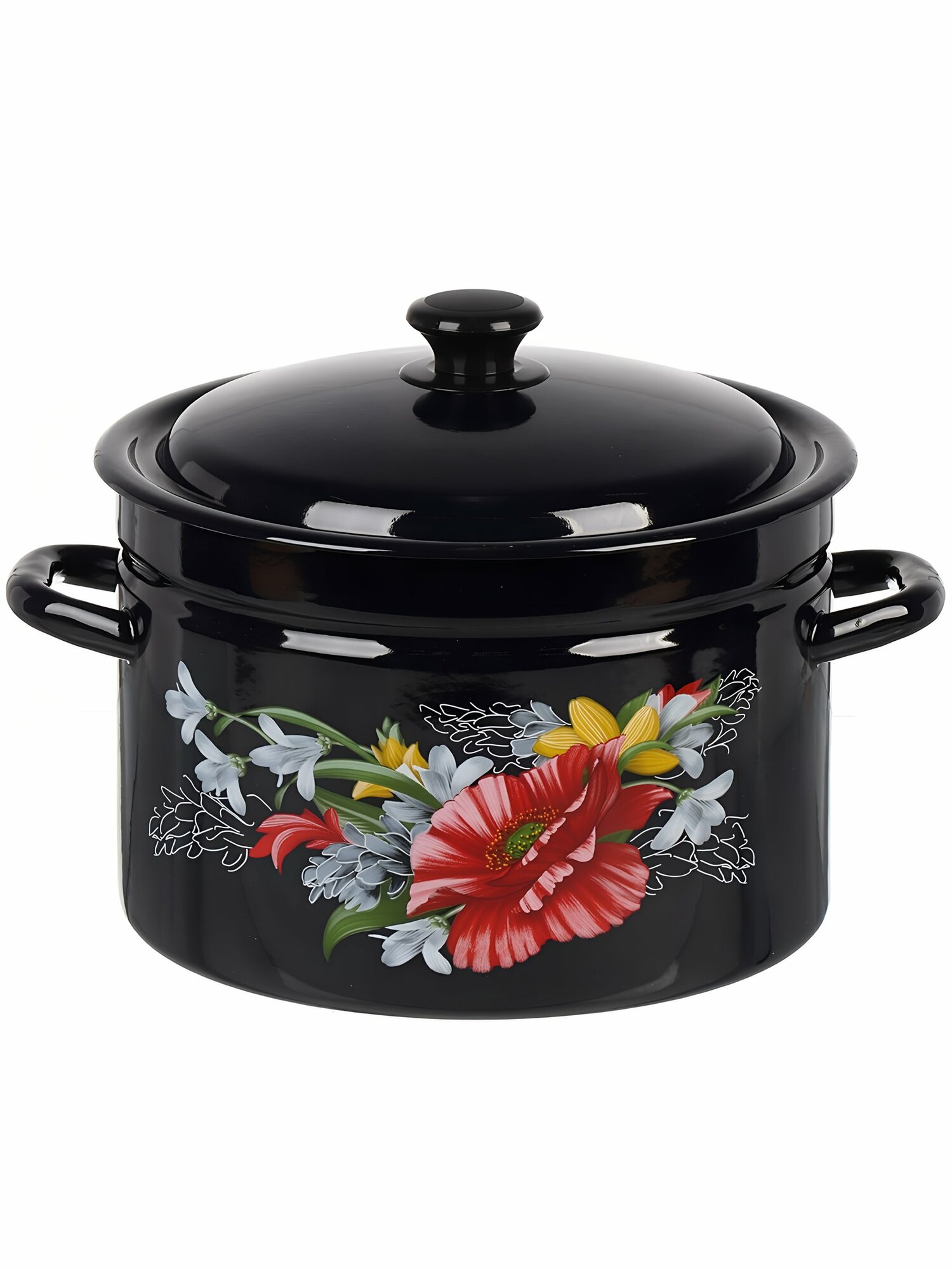 Кастрюля эмалированная 8 л Керченский металлургический завод Апрель, цилиндрическая со стальной крышкой, синяя