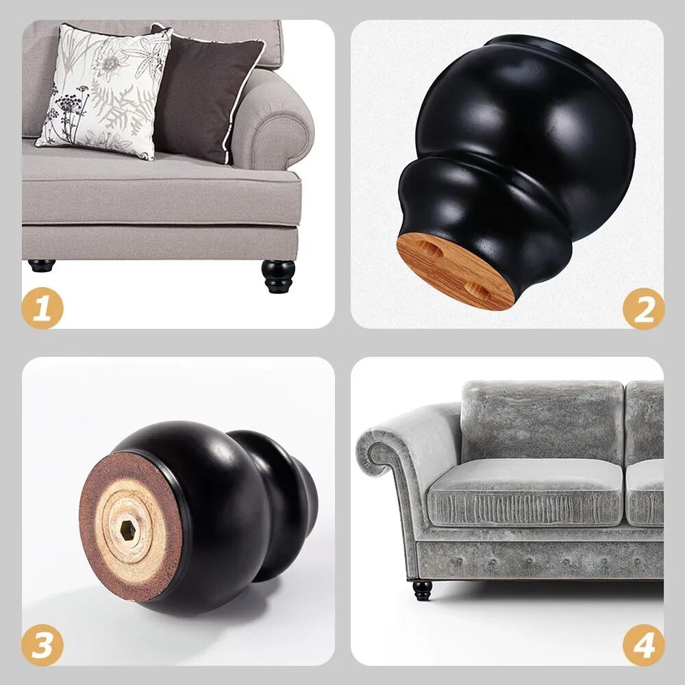 Ножка для мебели деревянная черного цвета для диванов, кроватей и комодов