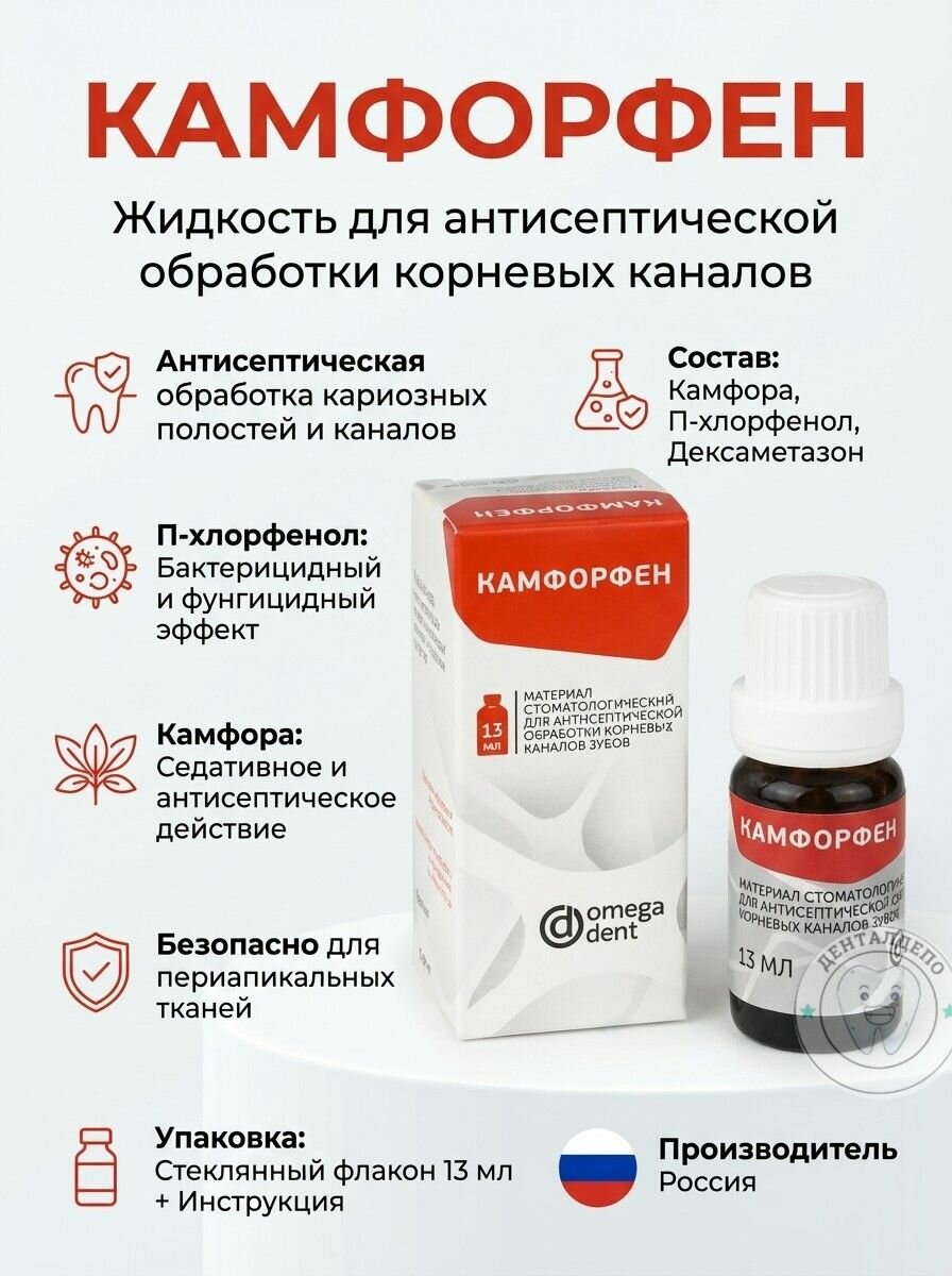 Жидкость антисептическая Омега Камфорфен для обработки каналов, 13 мл