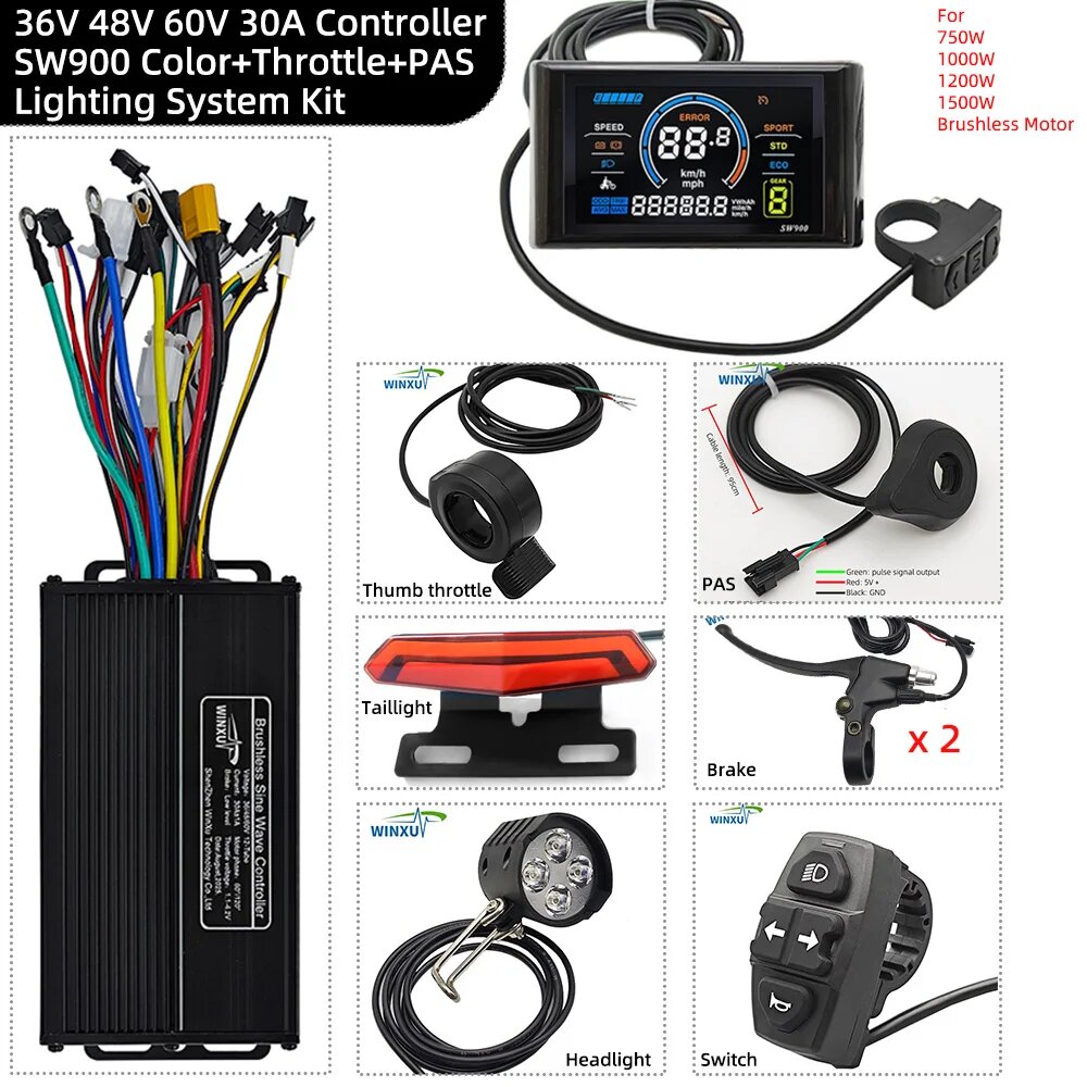 Контроллер SW900 для бесщеточного двигателя электровелосипеда 30A-SW900Color-Light