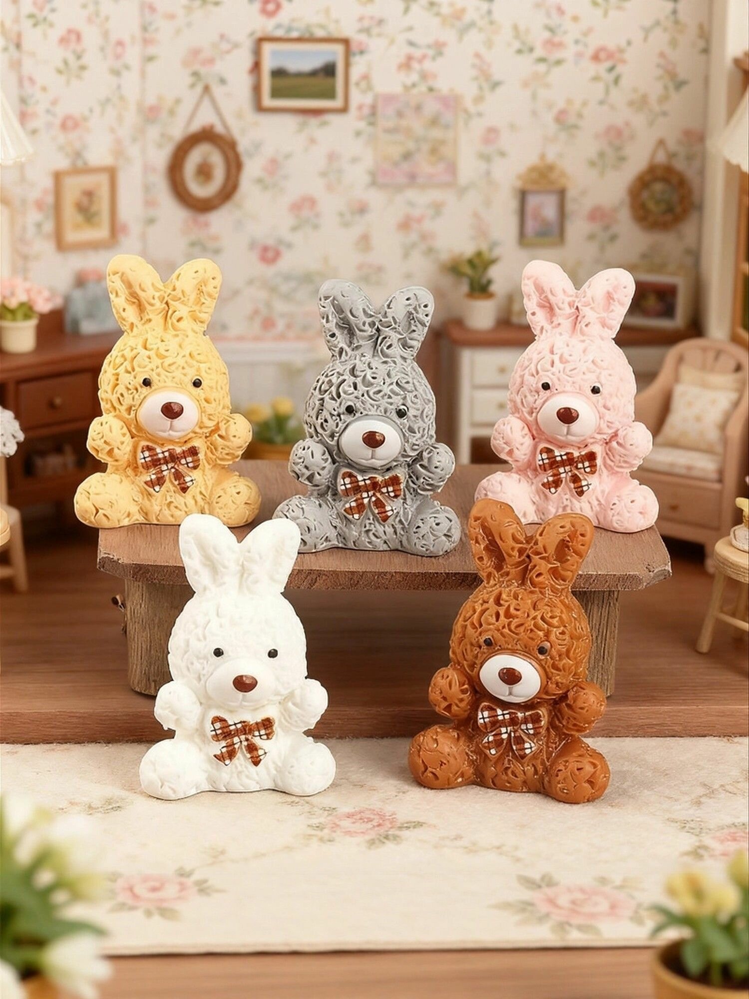 Мини фигурки (Кролики с бантиками 3,8см) 5шт