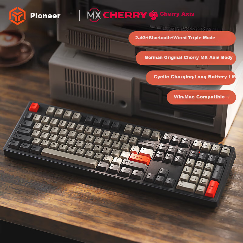 EWEADN CR108 механическая клавиатура с переключателями Cherry MX Blue, беспроводная Bluetooth и проводная, три-режим