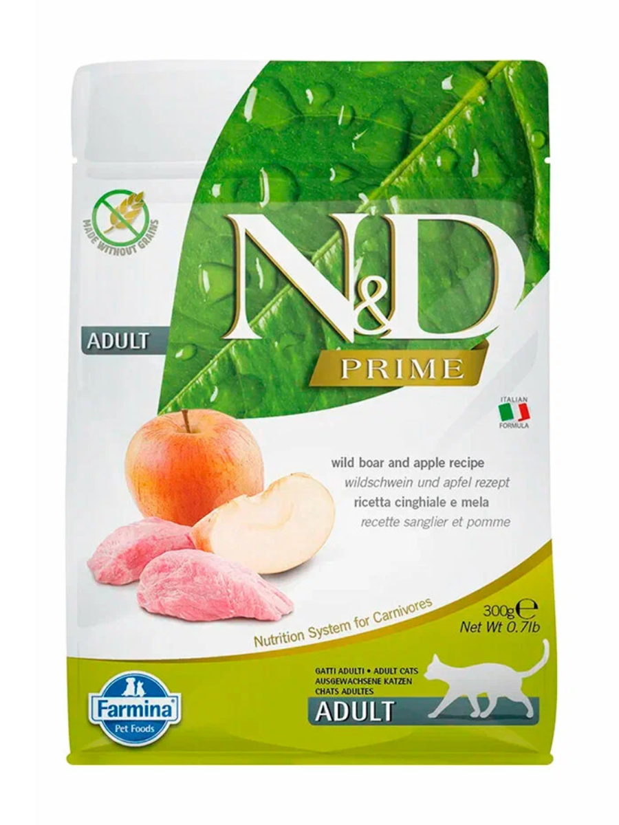 Сухой корм Farmina N&D PRIME (Фармина) для взрослых кошек кабан и яблоко, 0,3 кг