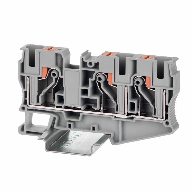 Клемма проходная зажим push-in 3 точки подключ. 10кв. мм сер, DKC VPR-10-TWIN-GY (40 шт.)