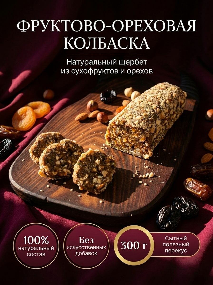 Орехово-фруктовая колбаска. Щербет из сухофруктов. 300 грамм.