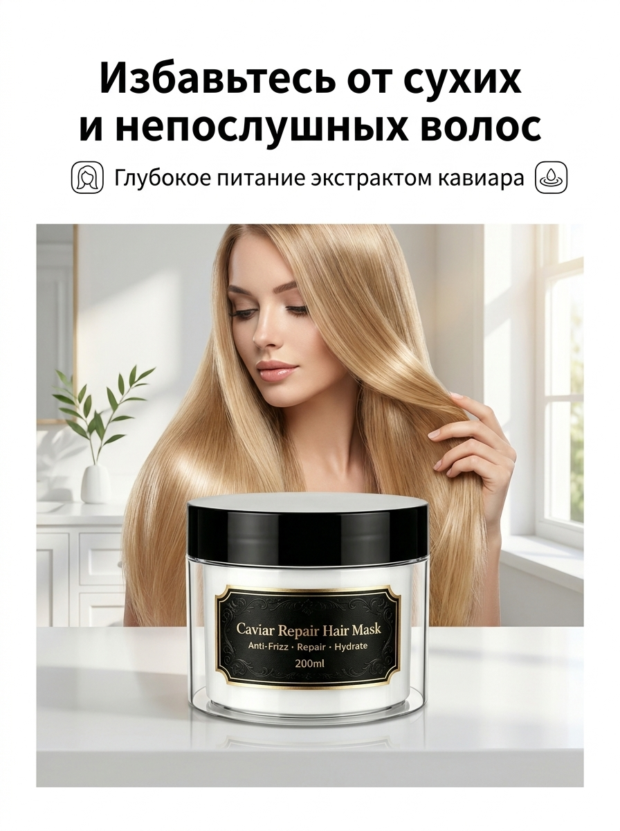 Увлажняющая маска от пушистости с икрой, 200ml, восстановление и глубокое питание
