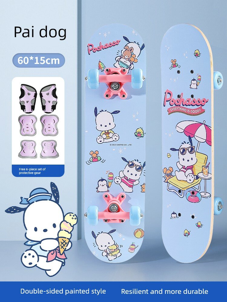 Pochacco 24-дюймовый детский скейтборд для детей 3-6 лет с защитным комплектом