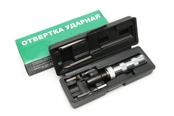 Отвертка ударная АТ (хром, 6 насадок, футляр)