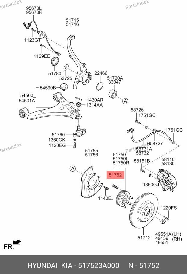 Шпилька колесная, HYUNDAI/KIA/MOBIS 517523A000