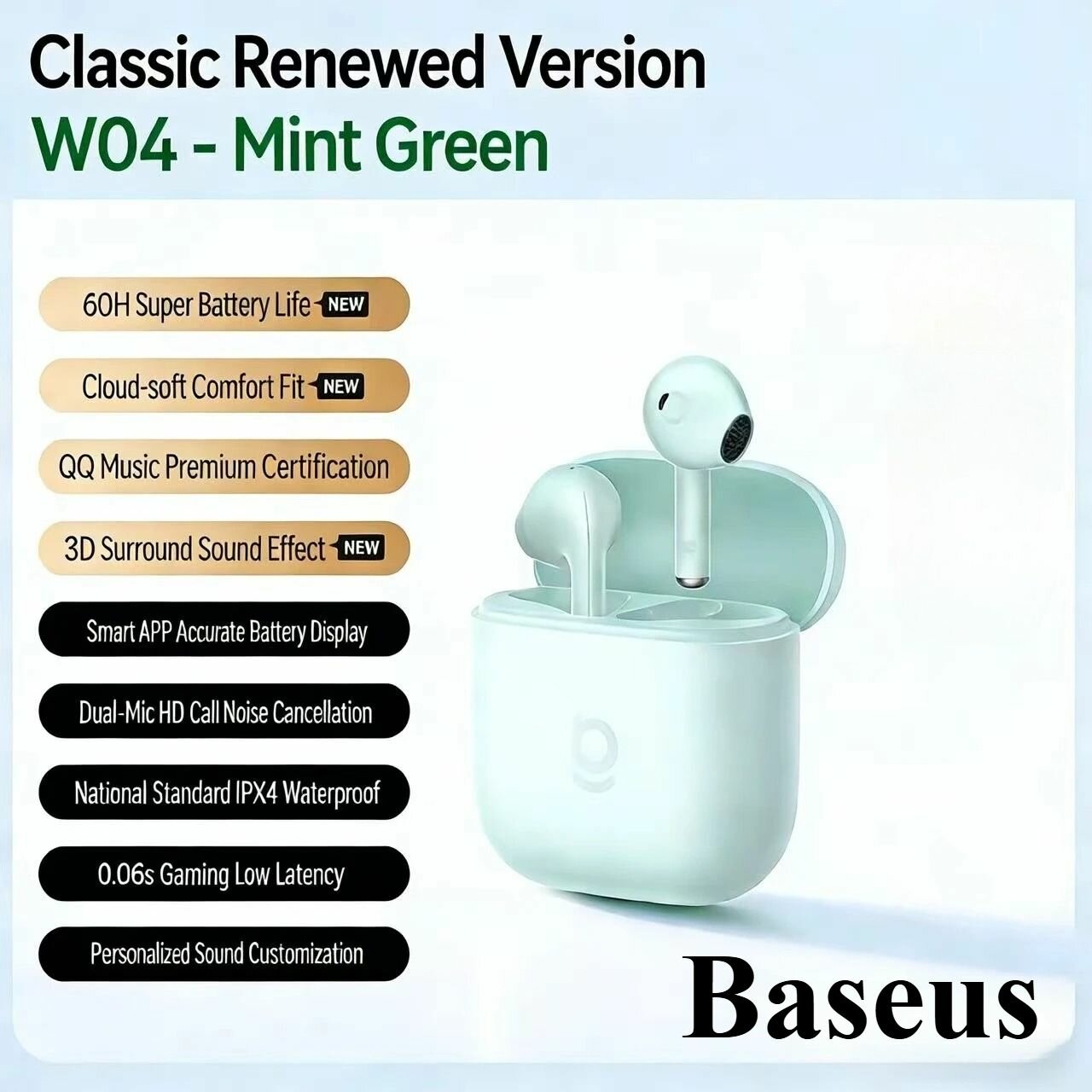 BASEUS W04 Беспроводные полу-наушники-вкладыши Bluetooth с шумоподавлением