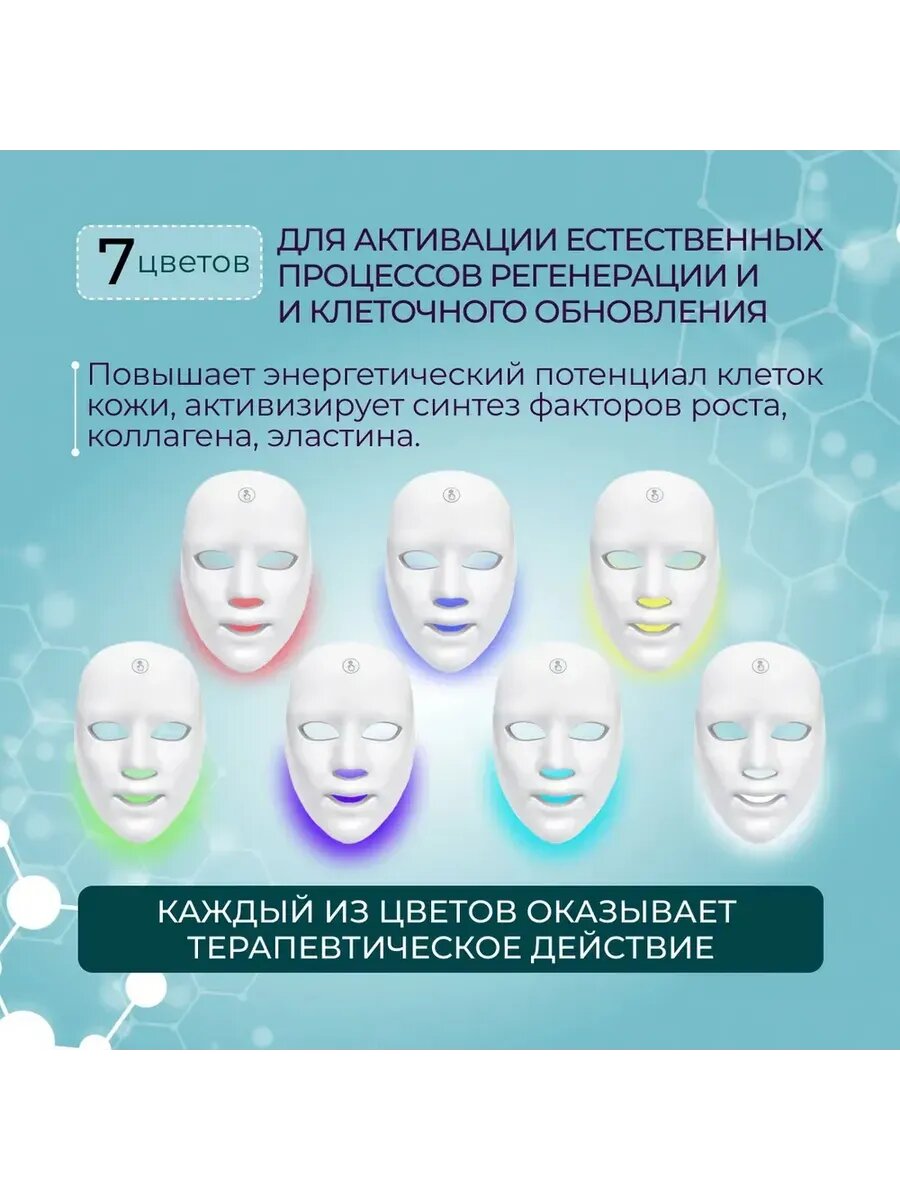Лед-маска для лица KINGrinder, омолаживающая, 7 световых режимов