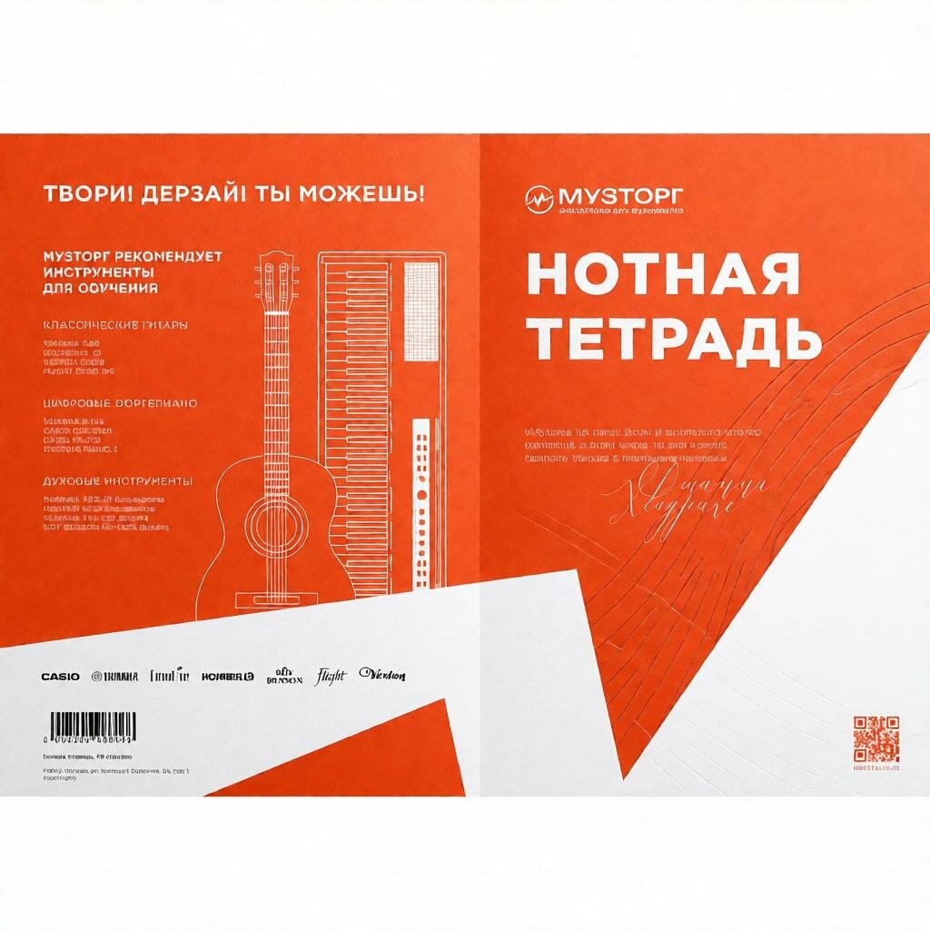 Нотная тетрадь Музторг А4 20 листов, 40 однотипных полос, офсет