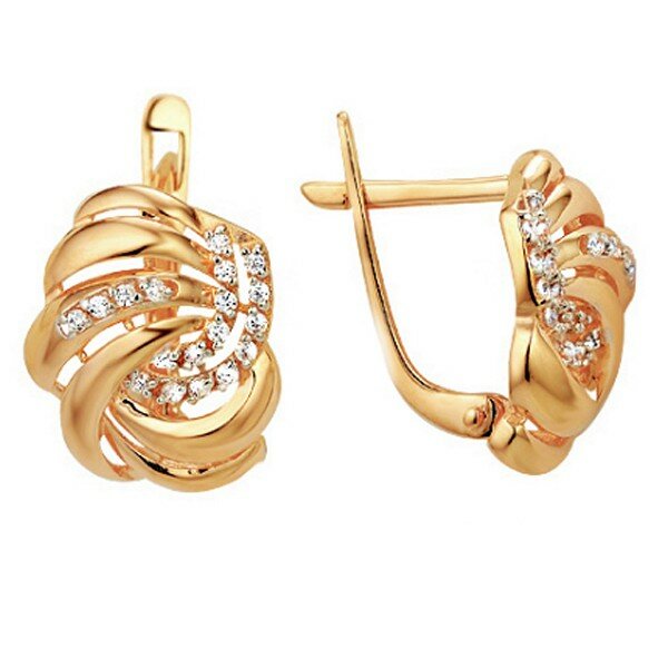 Серьги, красное золото, 585 проба, фианит