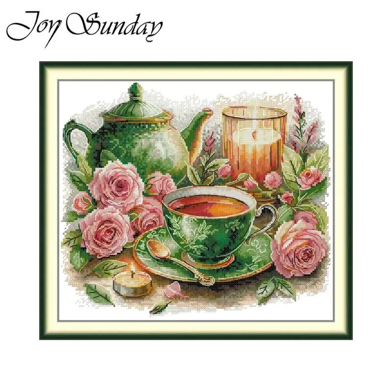 Наборы для вышивания крестиком Joy Sunday «Романтический послеобеденный чай» 14CT Printed Cloth