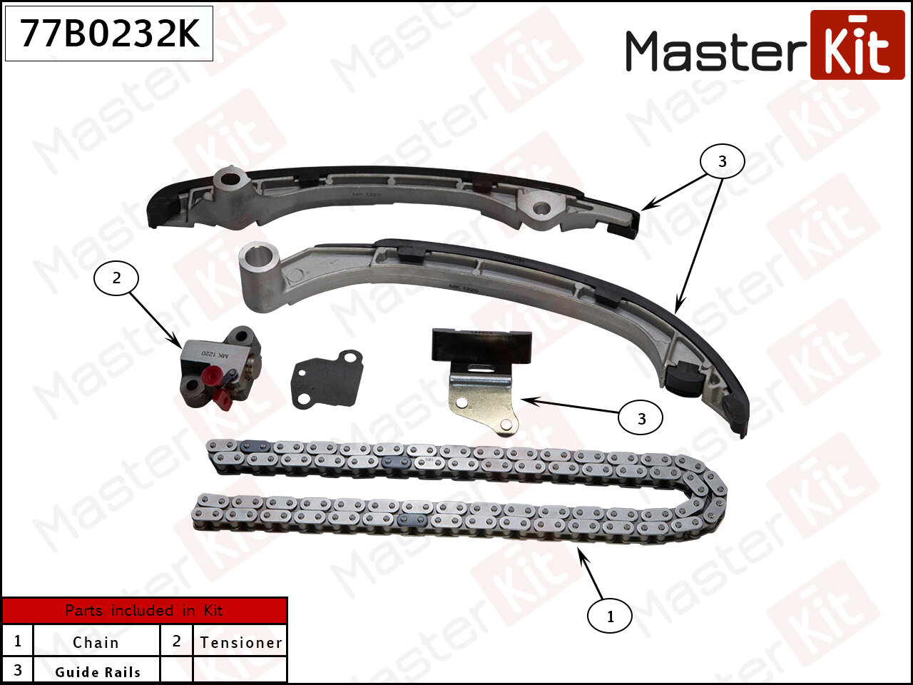 Комплект цепи ГРМ TOYOTA LAND CRUISER 120/4RUNNER 2.7L 2TR-FE 02- (без звездочек), MASTERKIT 77B0232K