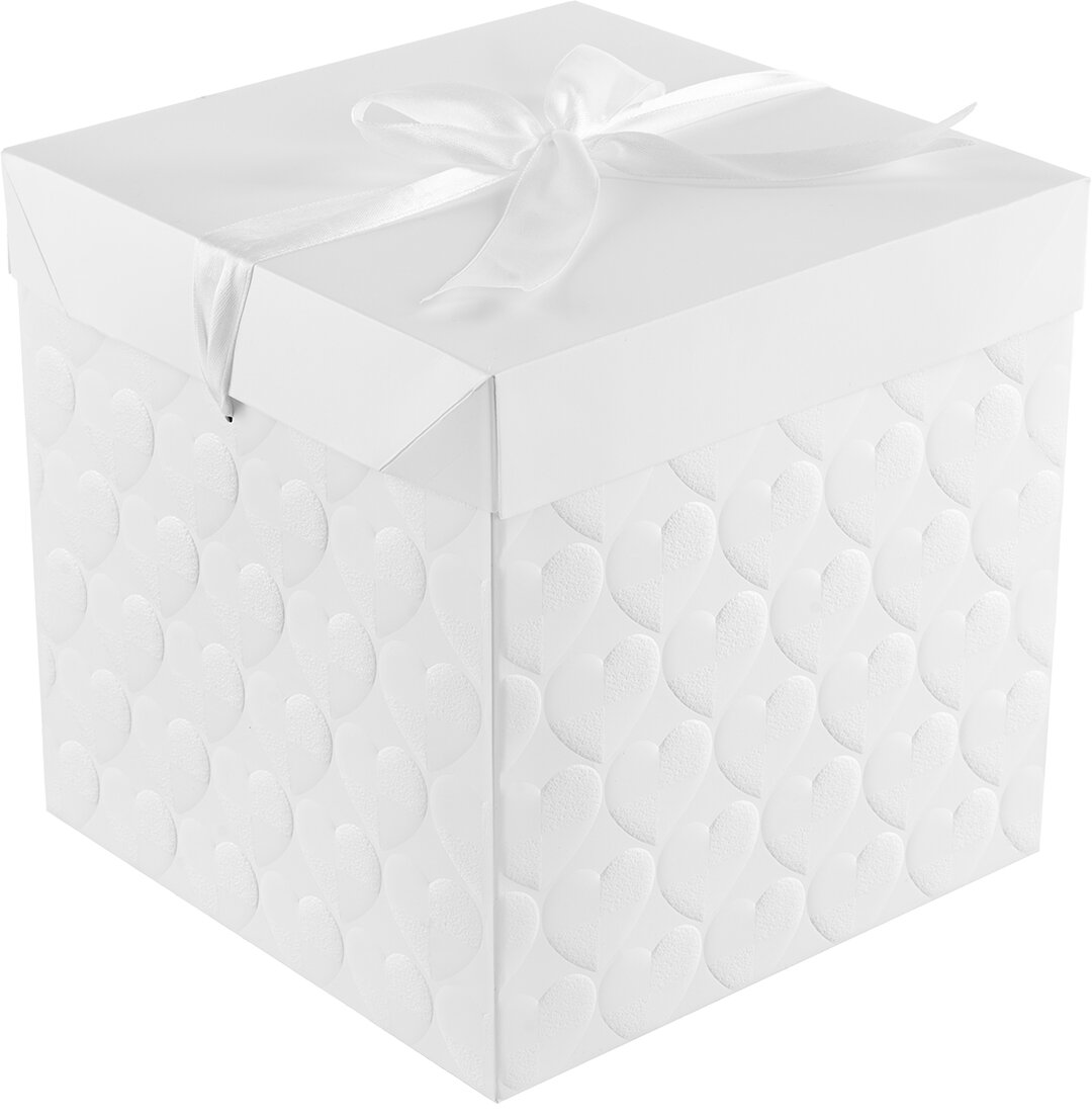 Коробка подарочная складная, 350гр, Фактурные сердца, Белый, 22*22*22 см, для подарка