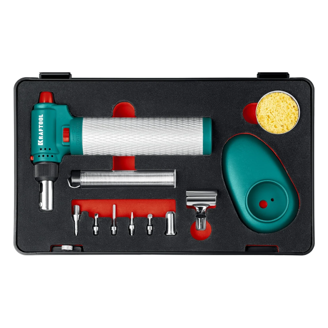 Газовый паяльник-горелка Kraftool Multi torch 55506-H8, 30-150 Вт, пьезоэлемент, бутан, зеленый