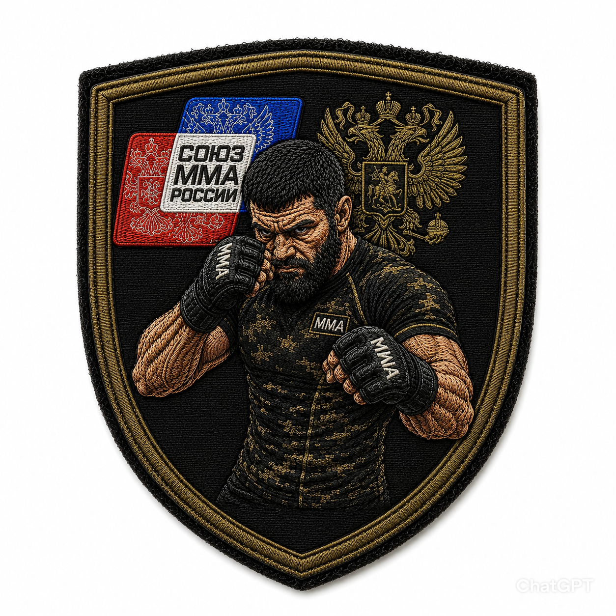 Шеврон "Союз ММА России", черный, на липучке, для спортсменов