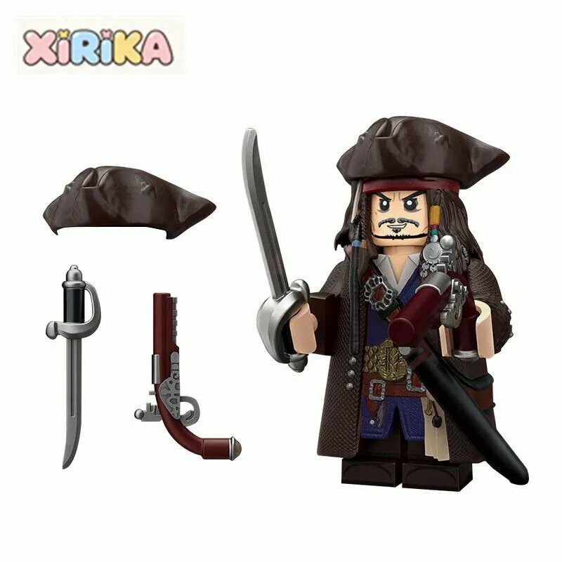 Минифигурка Капитан Джек Воробей пират с мечом и пистолетом, совместима с Lego