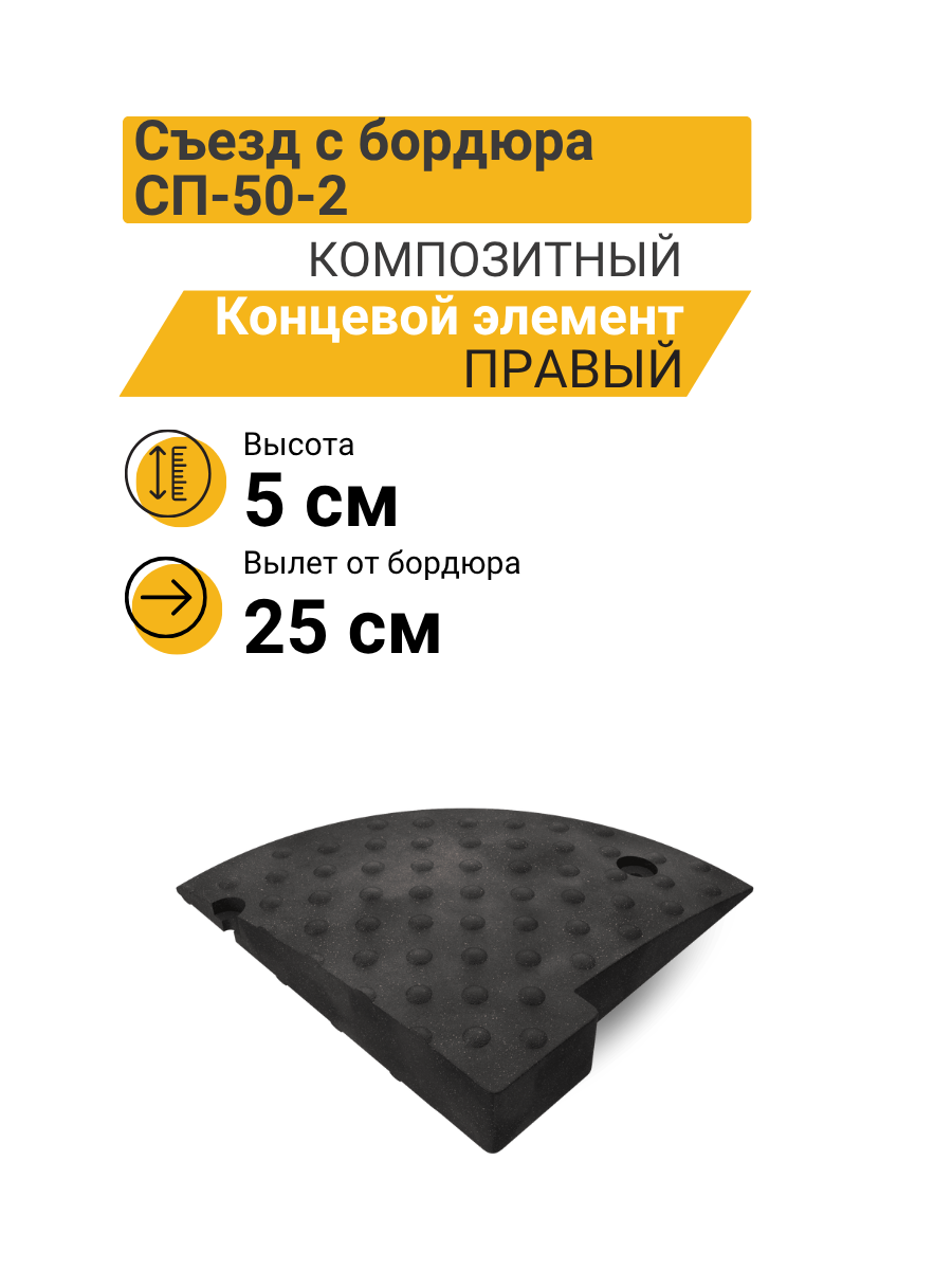 Съезд с бордюра композитный СП-50-2 концевая часть правая 250х250х50 мм