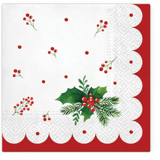 Салфетки PAW Decor Collection "Lunch", Tete-a-tete, Рождественский лист, трехслойные, для декупажа, 20 шт