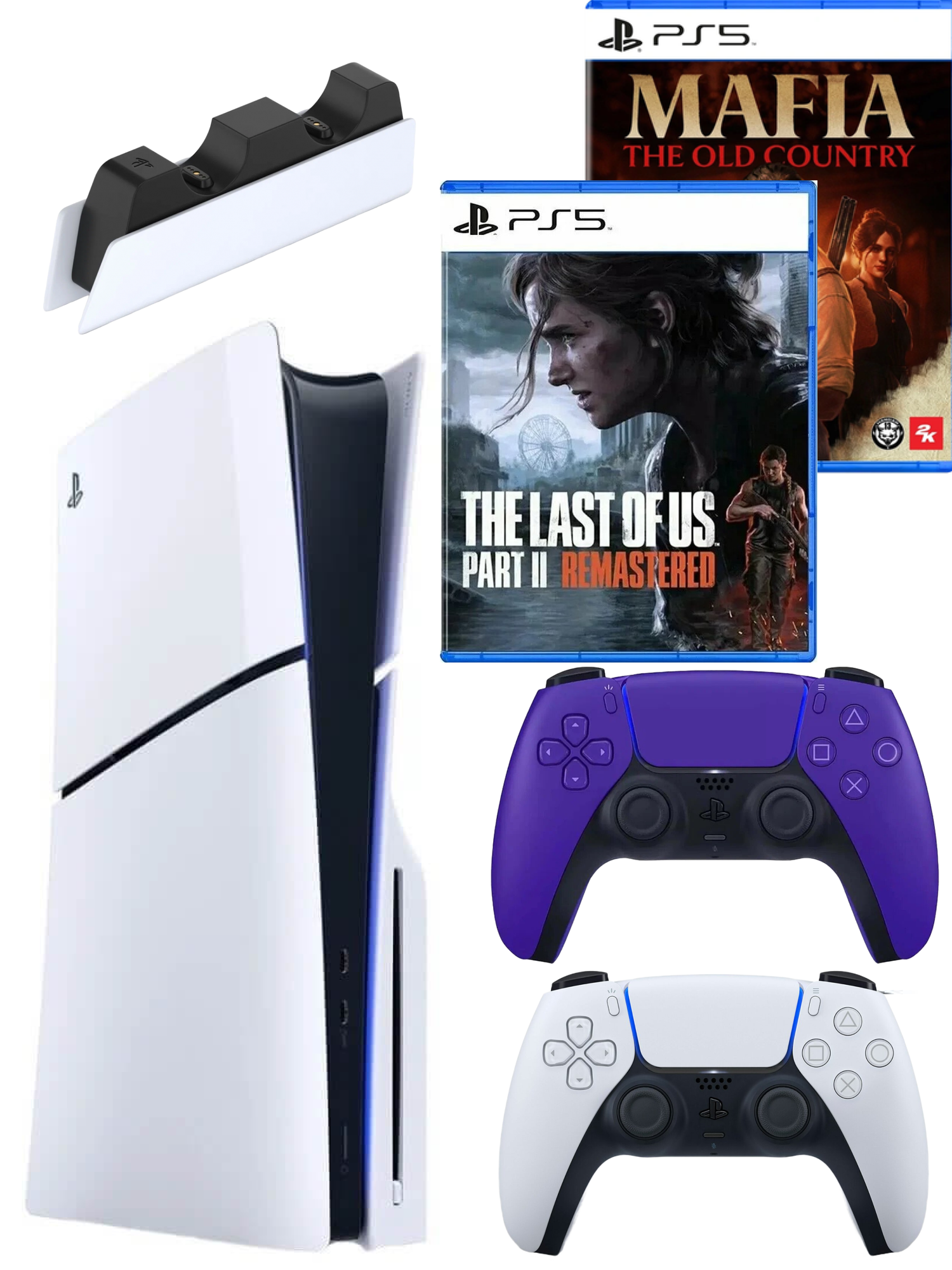 Игровая приставка Sony PS 5 Slim,1ТБ(с дисководом)+2 геймпад+Зарядная станция+2игры(TLOU 2 , Mafia: The old Country)