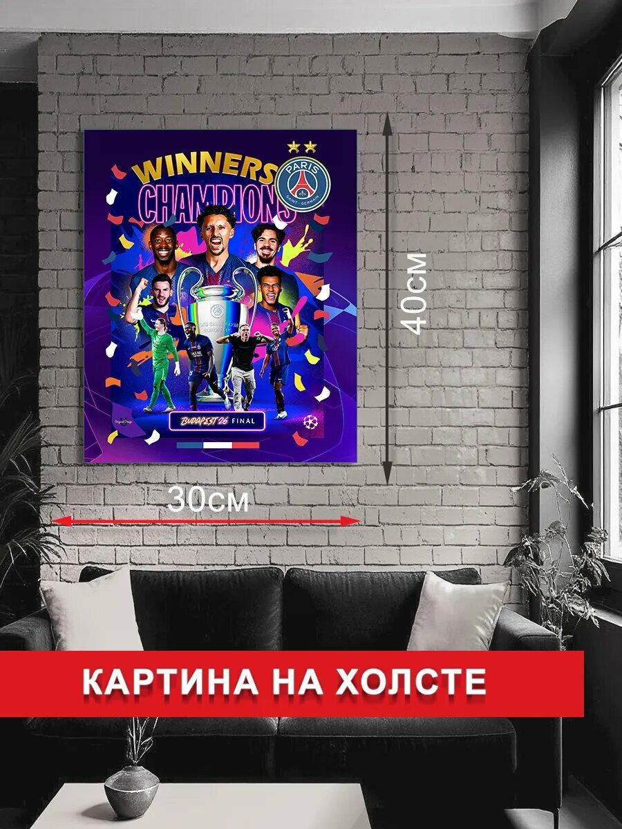Картина 30x40 ФК ПСЖ FC PSG Лига Чемпионов ЛЧ 2026 Чемпионы
