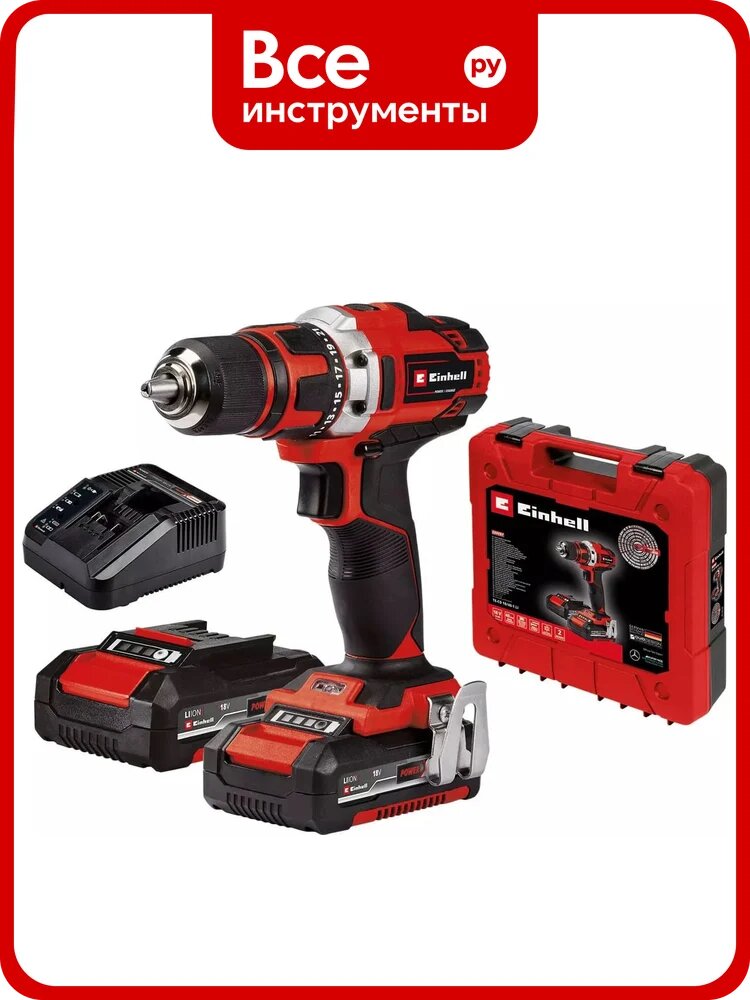 Дрель аккумуляторная Einhell PXC TE-CD 18/40-1 Li, 18В,40Нм, патрон 13мм,2x2,0Ач, кейс 4514228