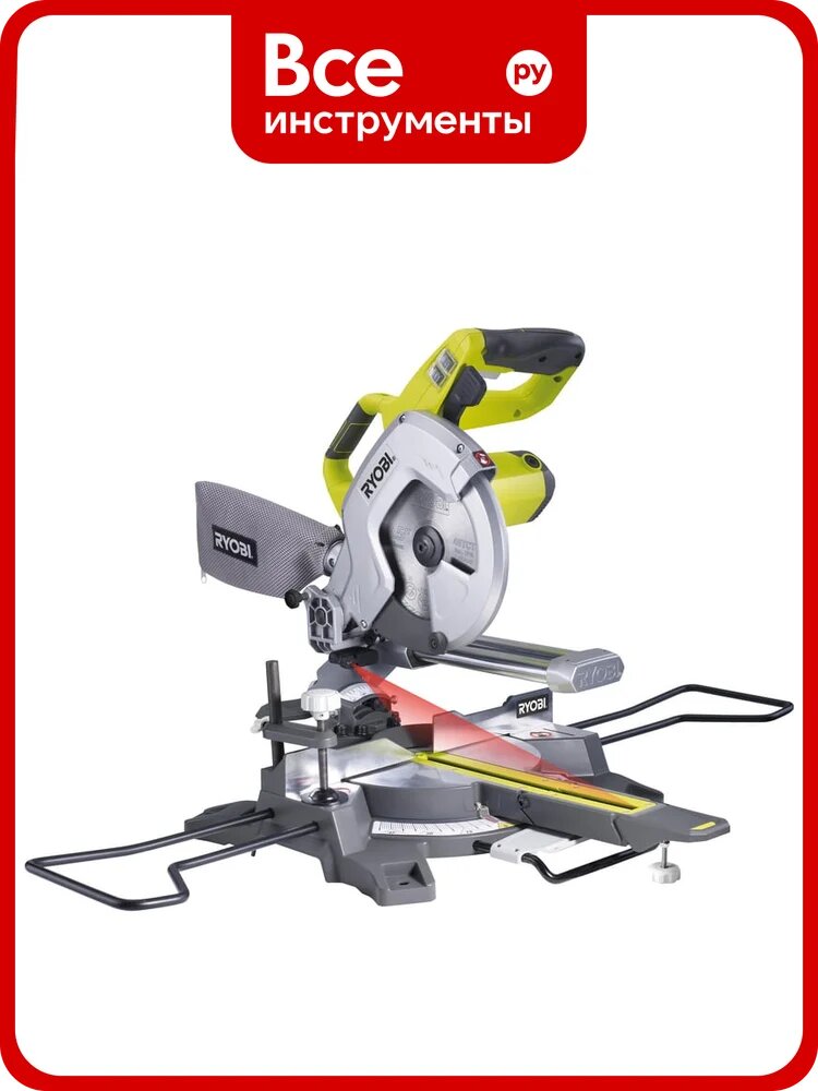 Торцовочная пила Ryobi EMS216L, 1500 Вт, с подсветкой, лазерным направлением, глубиной реза и защитным кожухом