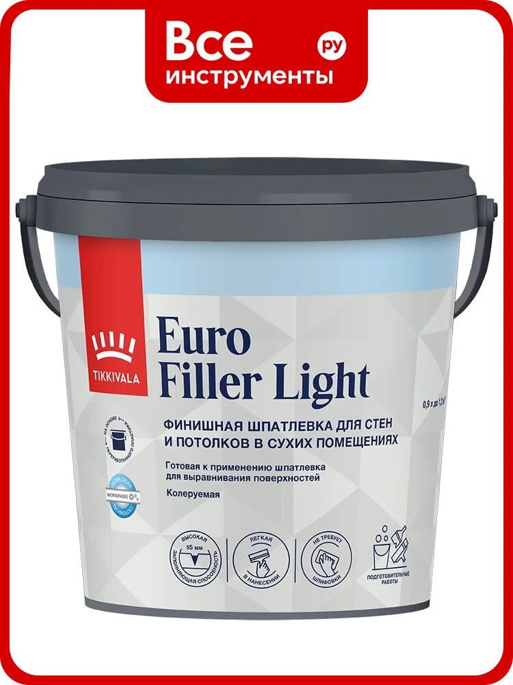Шпаклевка финишная легкая Tikkurila EURO FILLER LIGHT 0.9 л 700009481