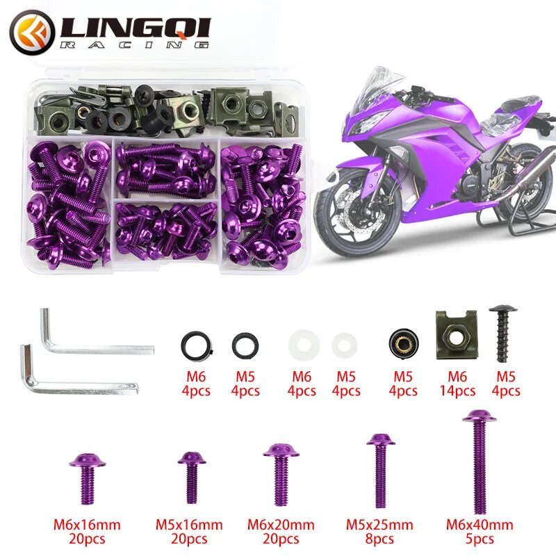 LINGQI RACING мотоцикл M5 M6 комплект болтов для обтекателя кузовные винты гайка универсальная для внедорожного кафе Racer грязевой пит-байк скутер