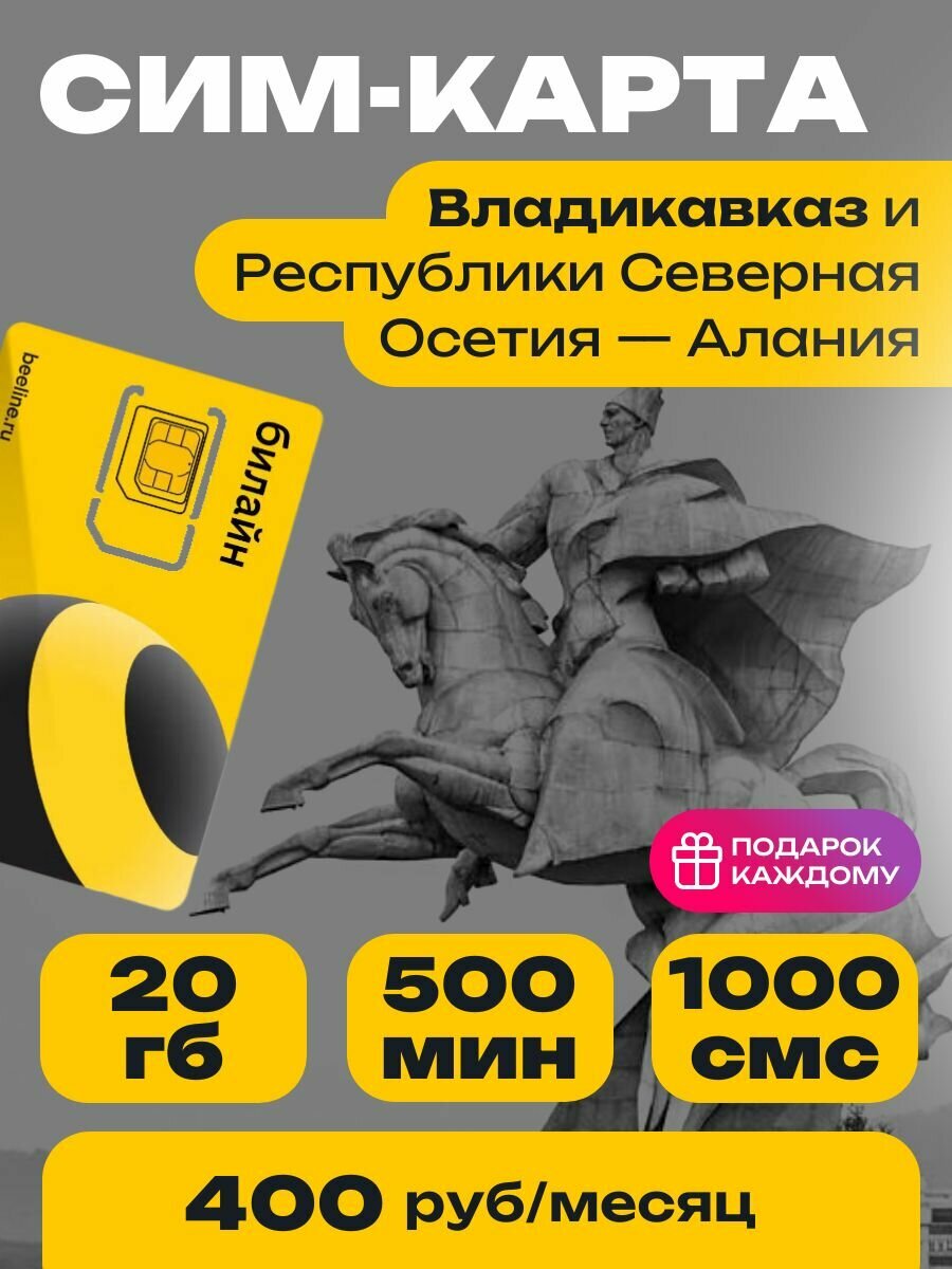 Сим-карта Билайн тариф Выгодный лайт Республика Северная Осетия-Алания 20 Гб + 500 минут за 400 руб.
