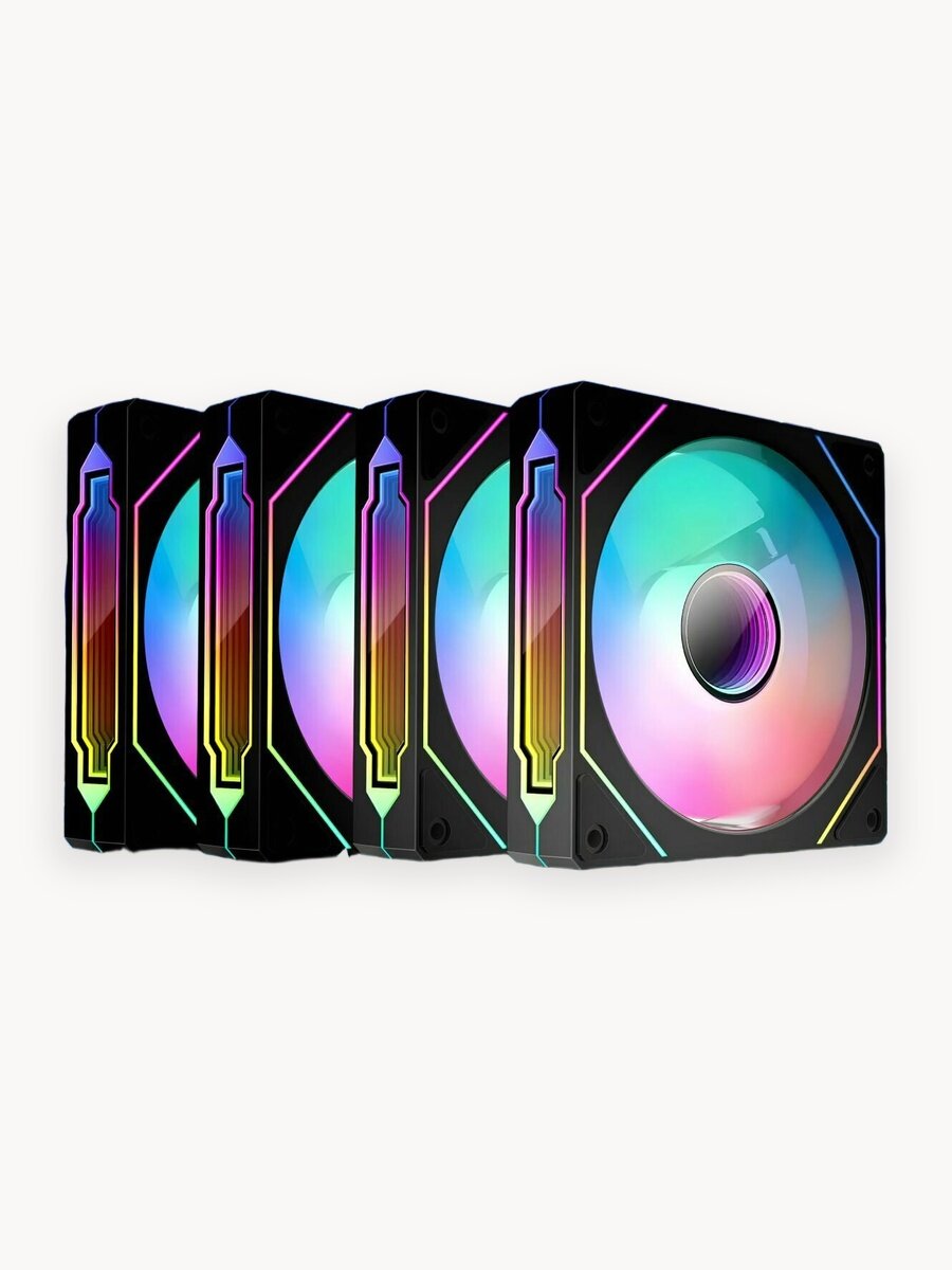 4шт. Вдув Реверс Корпусный вентилятор ARGB 120 мм PRISM 4PRO Черный Реверс