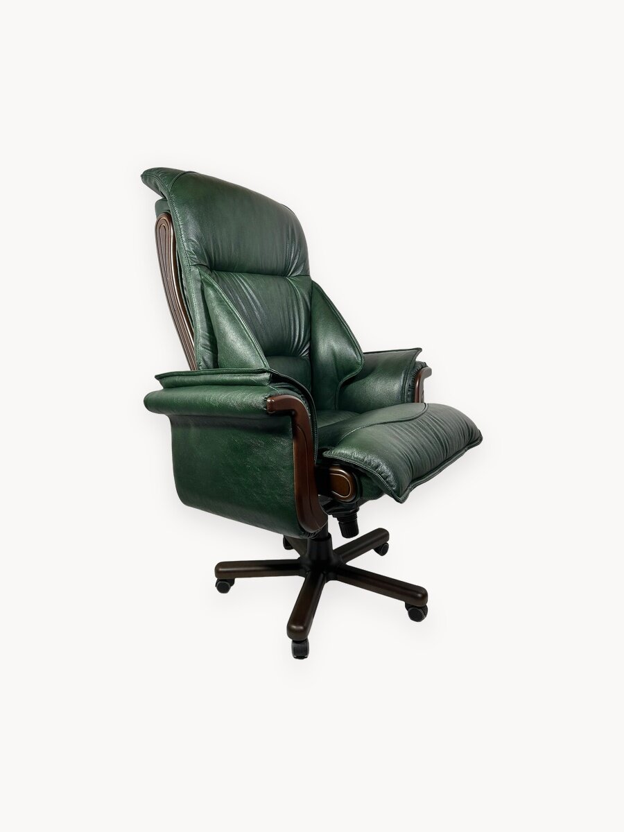 Компьютерное кресло руководителя офисное Давос, кожаное, зеленое (Pino)
