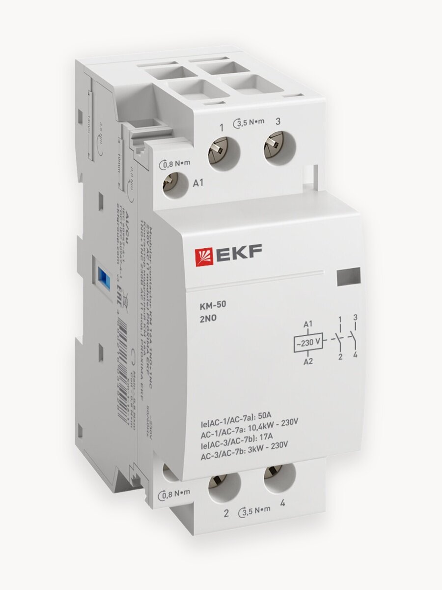 Контактор модульный 50А EKF 2NO, катушка 230В АС, 2 мод. на DIN-рейку КМ PROXIMA - пускатель магнитный