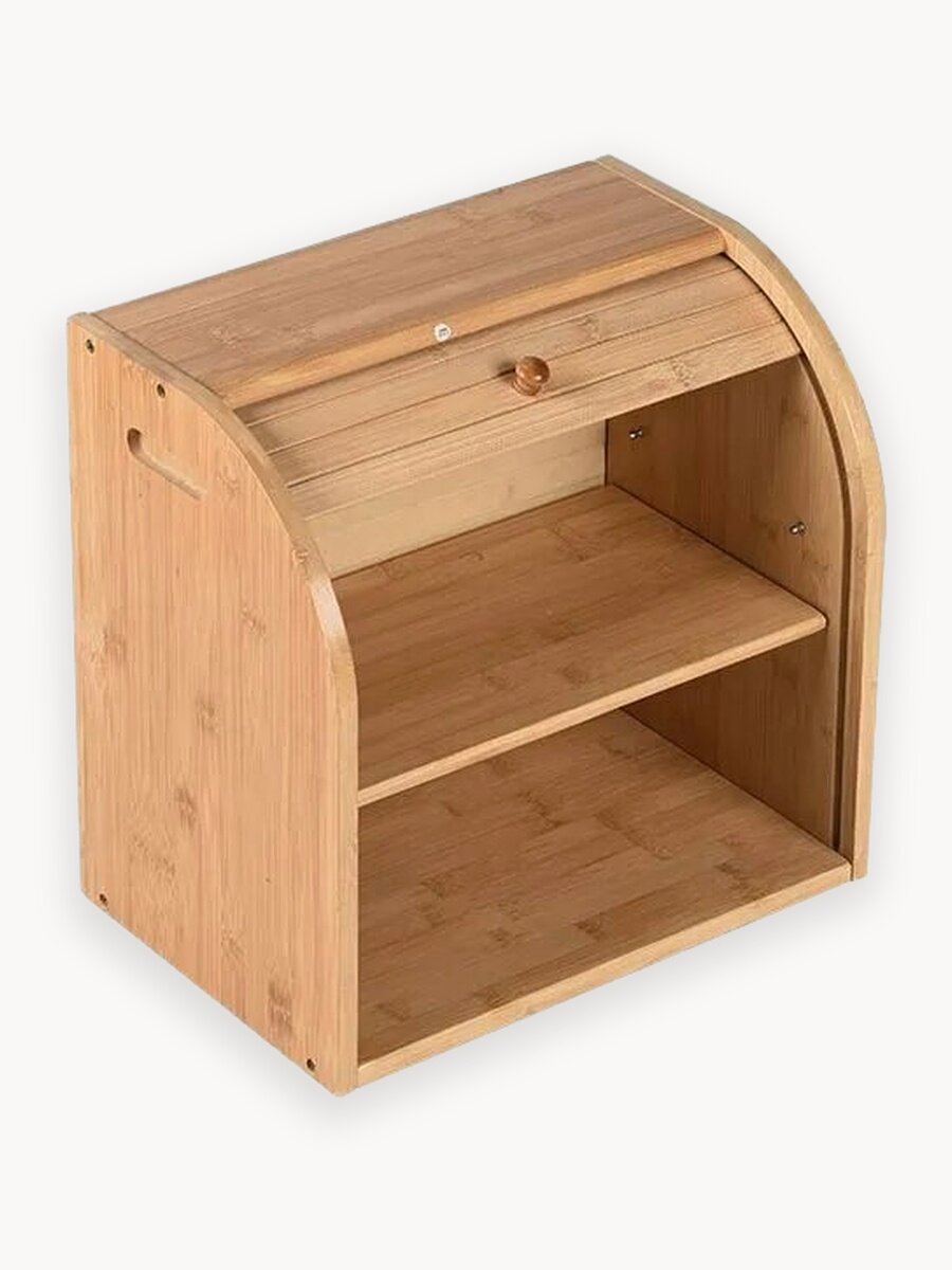 Хлебница "Nanjoo", дерево, сдвижная крышка, светло-бежевая, белая