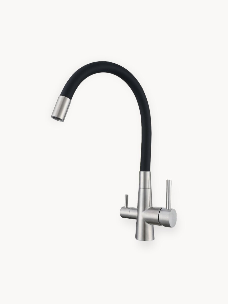 Смеситель для кухни c гибким изливом и выходом под фильтр для питьевой воды, сатин, нержавеющая сталь