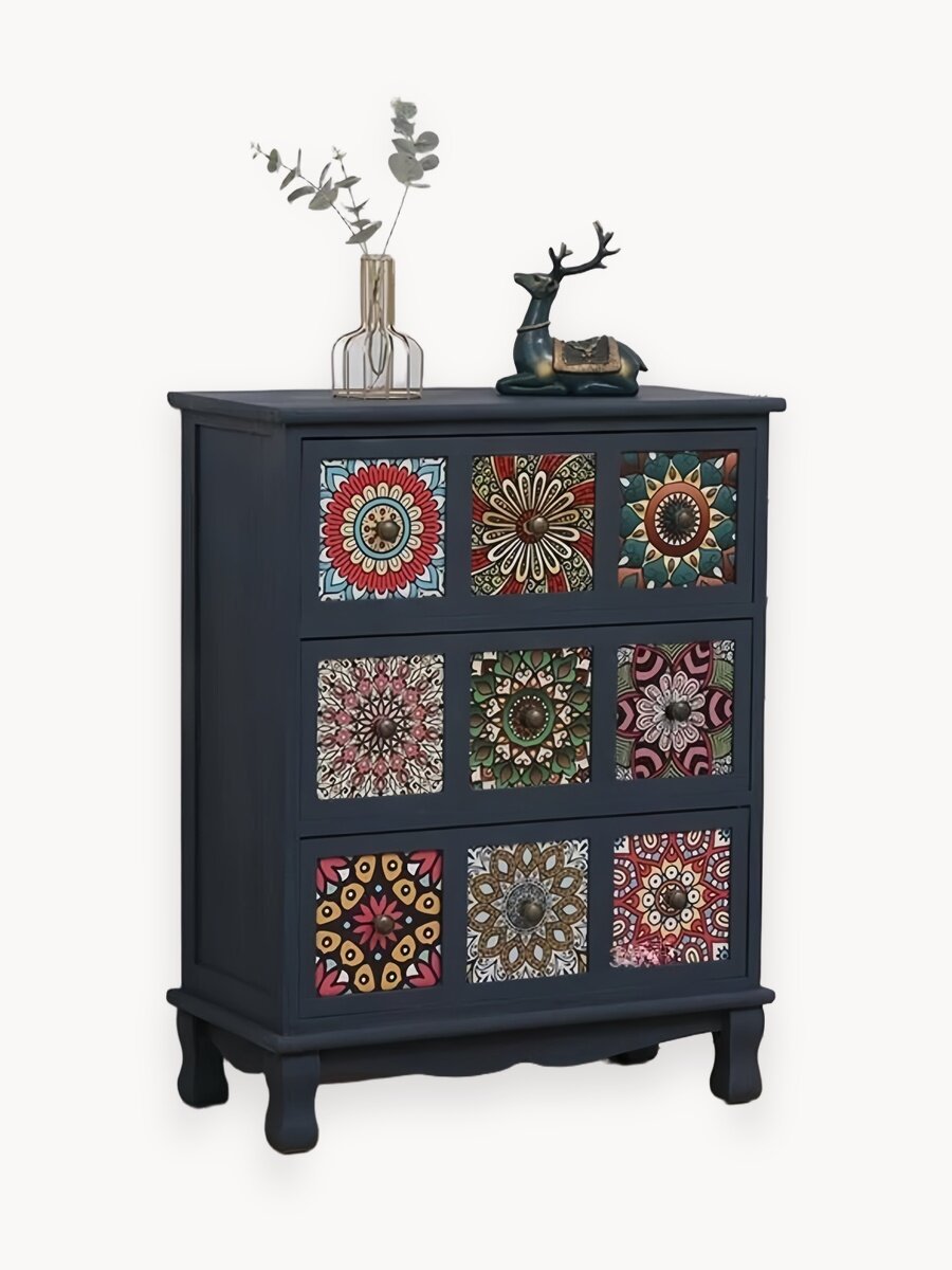 Комод ASDF, 3 ящика, классический стиль, синий, массив дерева,